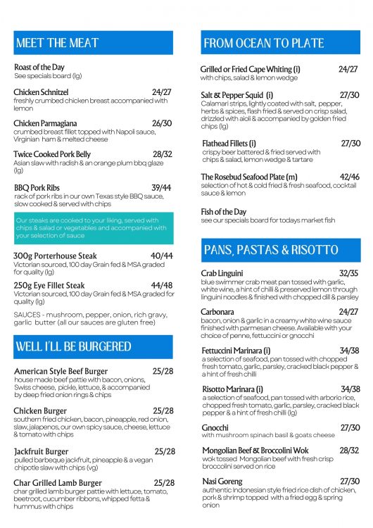 MENU - Rosebud RSL
