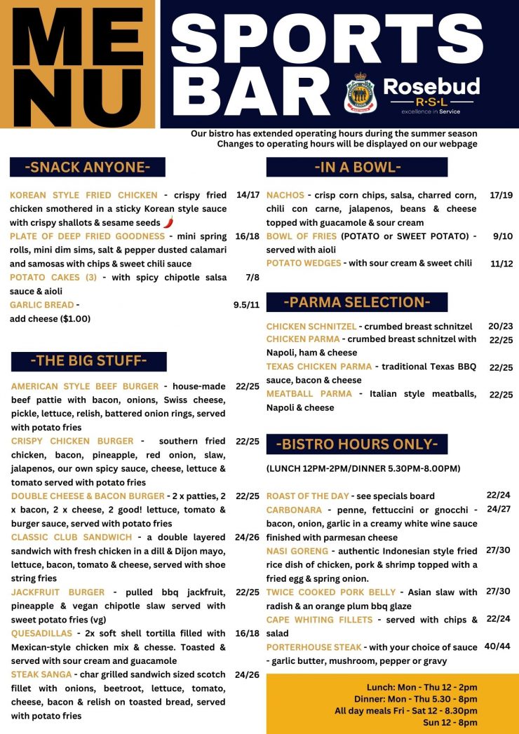 SPORTS BAR MENU - Rosebud RSL
