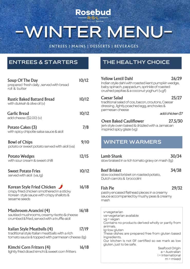 MENU - Rosebud RSL