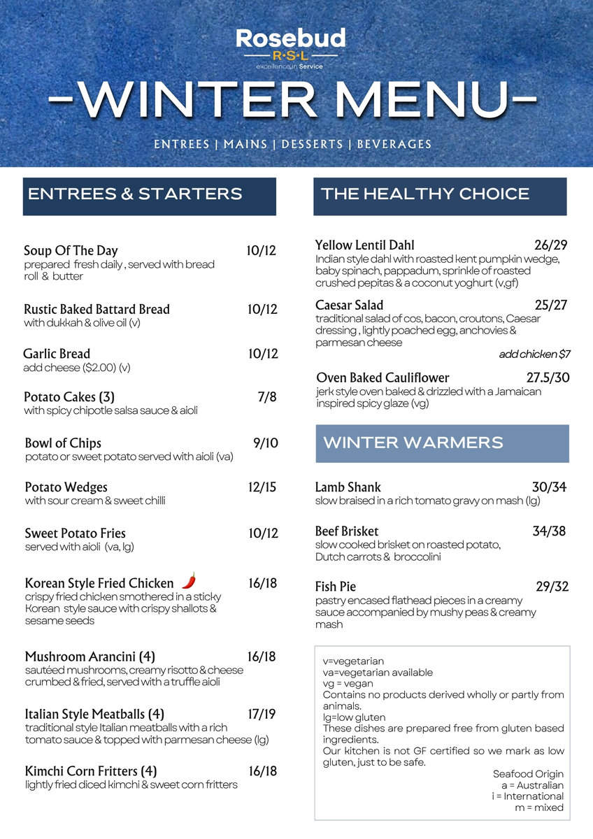 MENU - Rosebud RSL