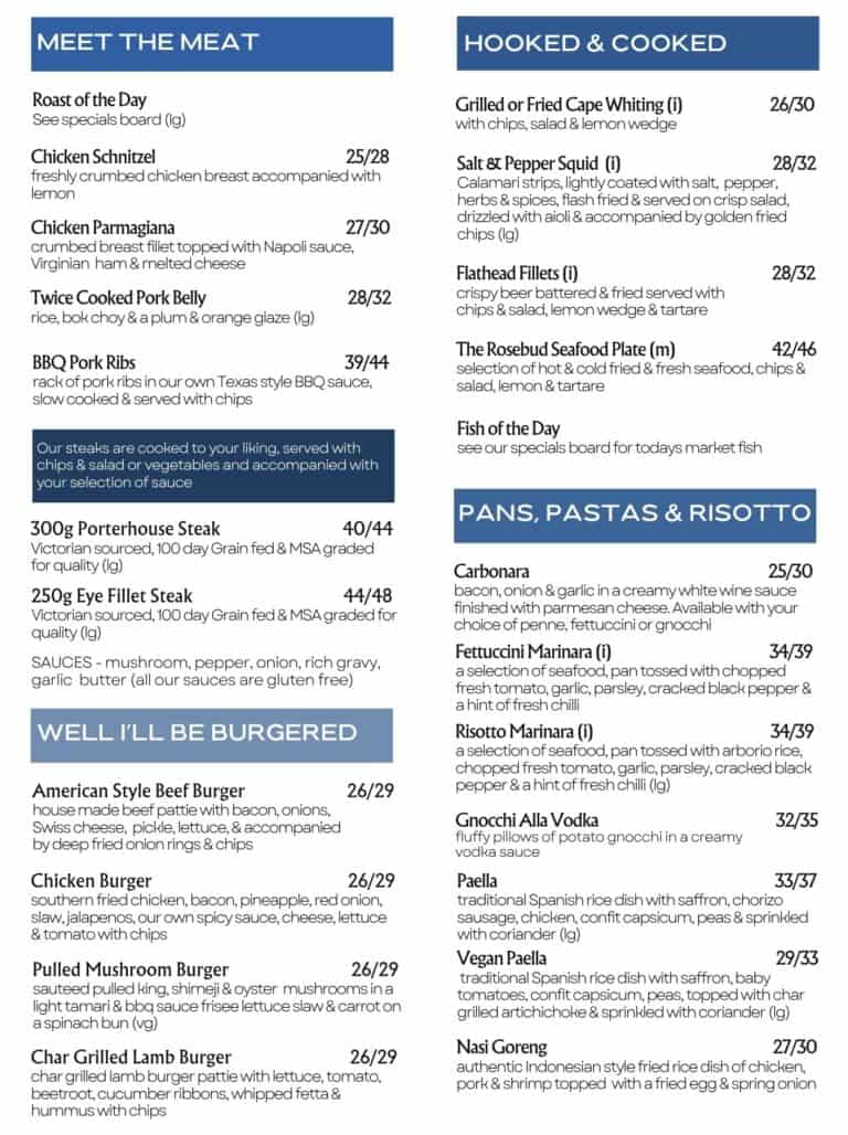 MENU - Rosebud RSL