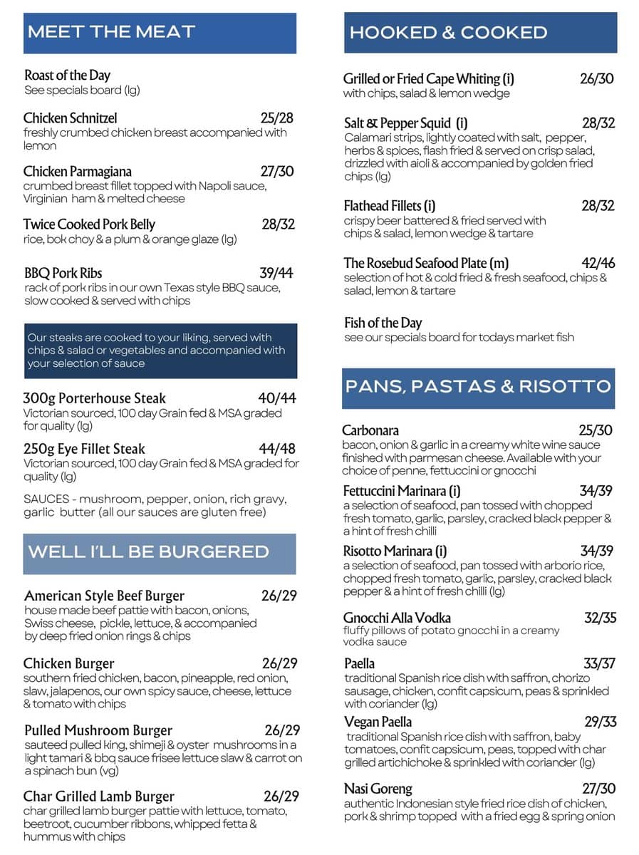 MENU - Rosebud RSL