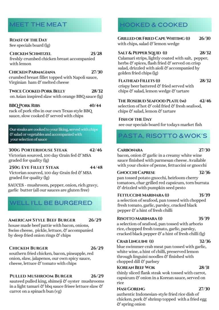 MENU - Rosebud RSL